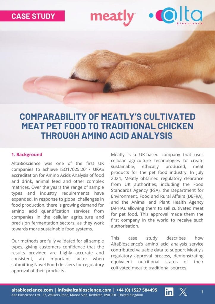 Comparability of Meatly’s Cultivated Meat Pet Food to Traditional Chicken Through Amino Acid ...