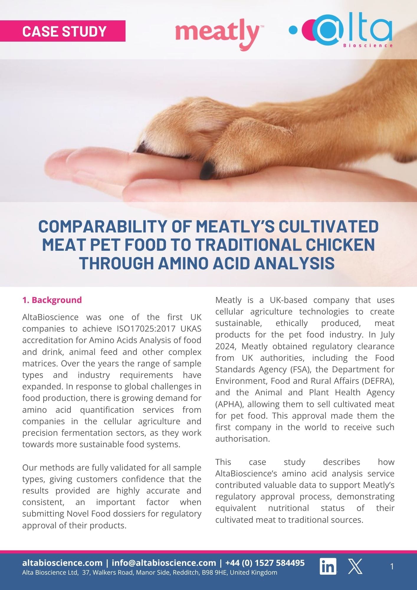 Comparability of Meatly’s Cultivated Meat Pet Food to Traditional Chicken Through Amino Acid ...